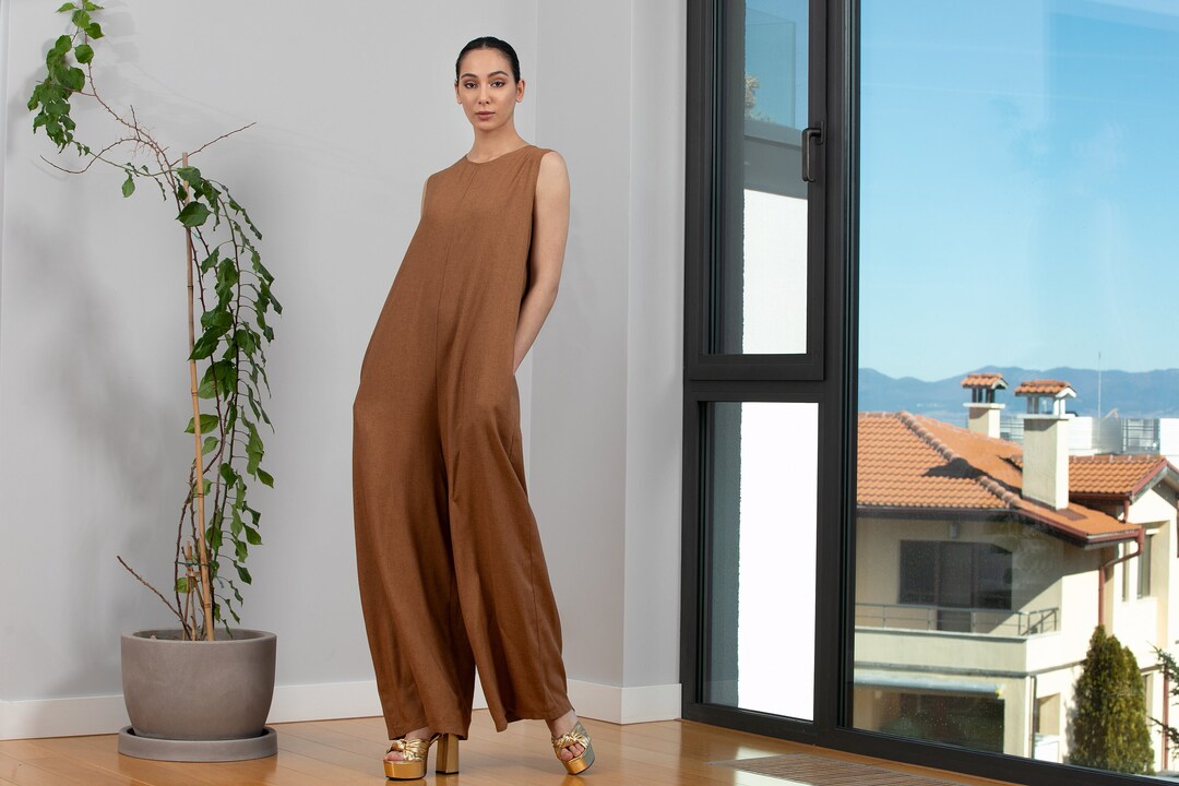 Brown Linen Jumpsuit, Loose Linen Jumpsuit, Linen Overall, Linen Women ...