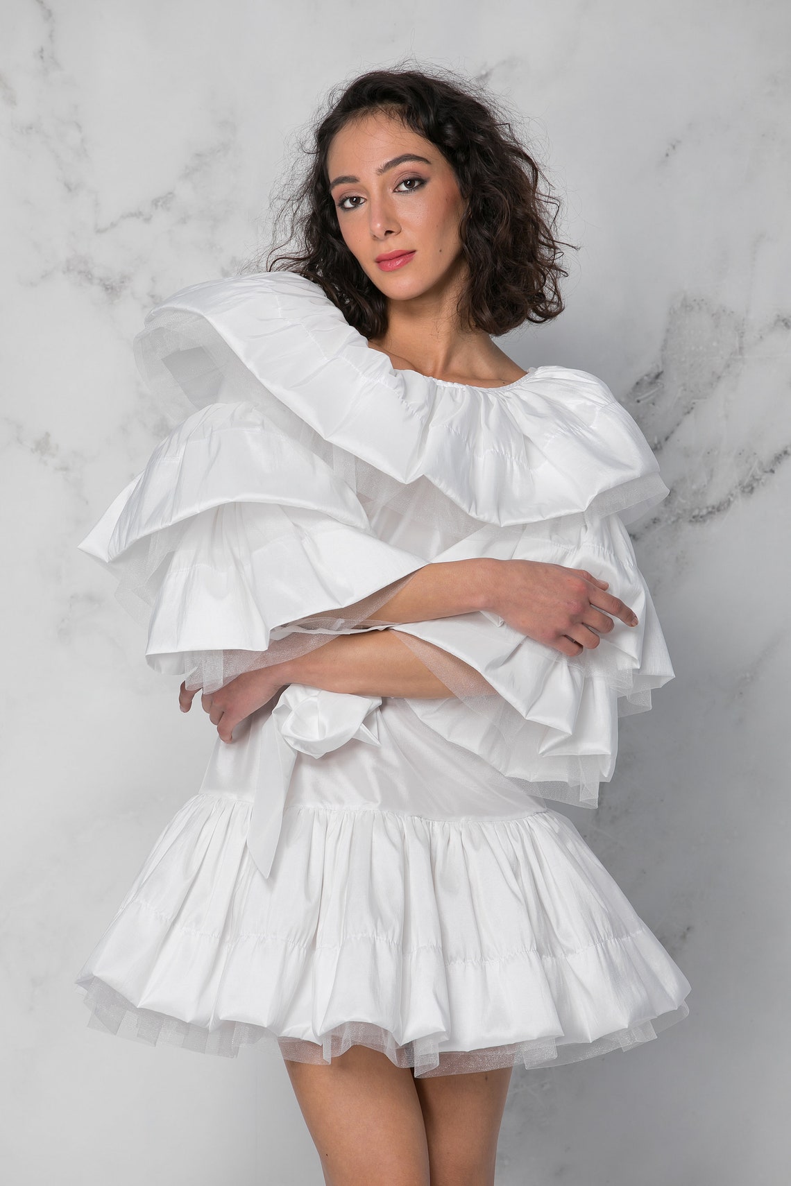 White Ruffle Tulle Dress Taffeta Ruffle Dress Wedding Dress - Etsy