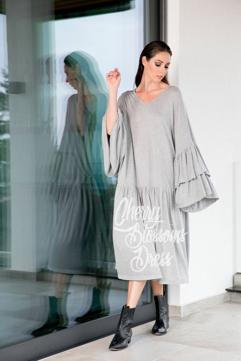 Gray Maxi Dress Ruffle Dress Loose Dress Kaftan Dress Plus | Etsy