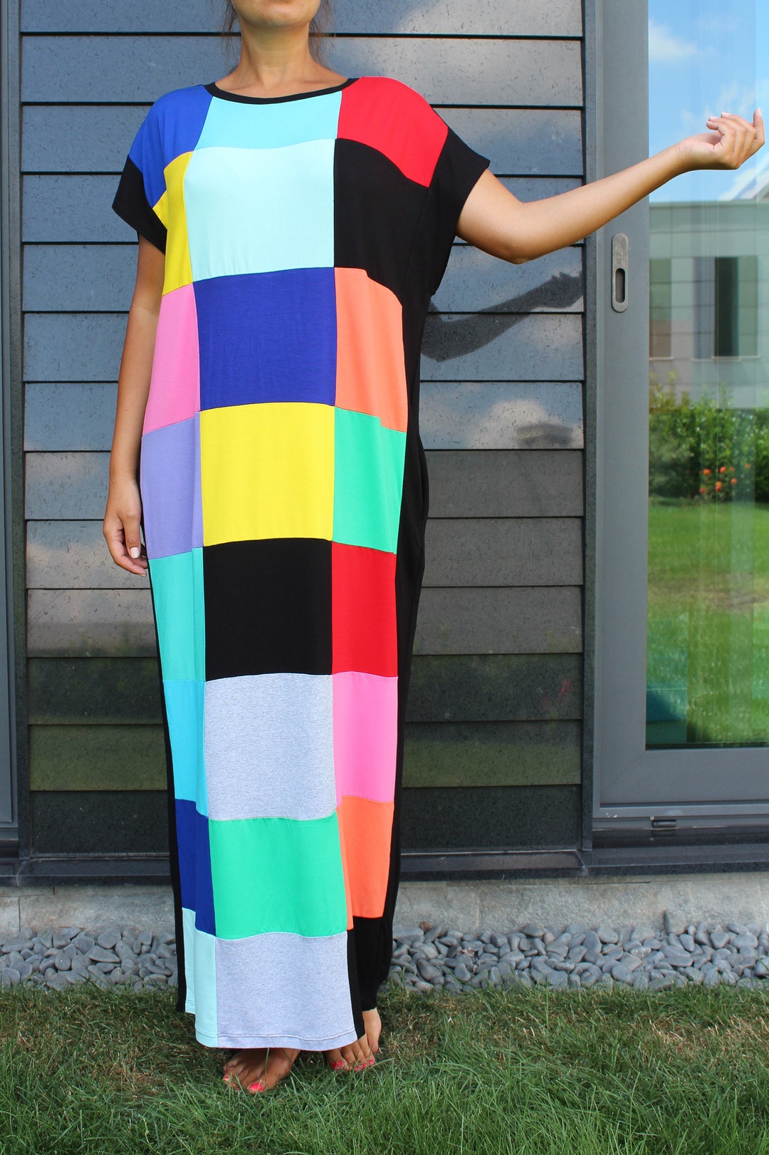 Patchwork Dress, Colorblock Dress, Plus Size Clothing, Colorful Kaftan ...