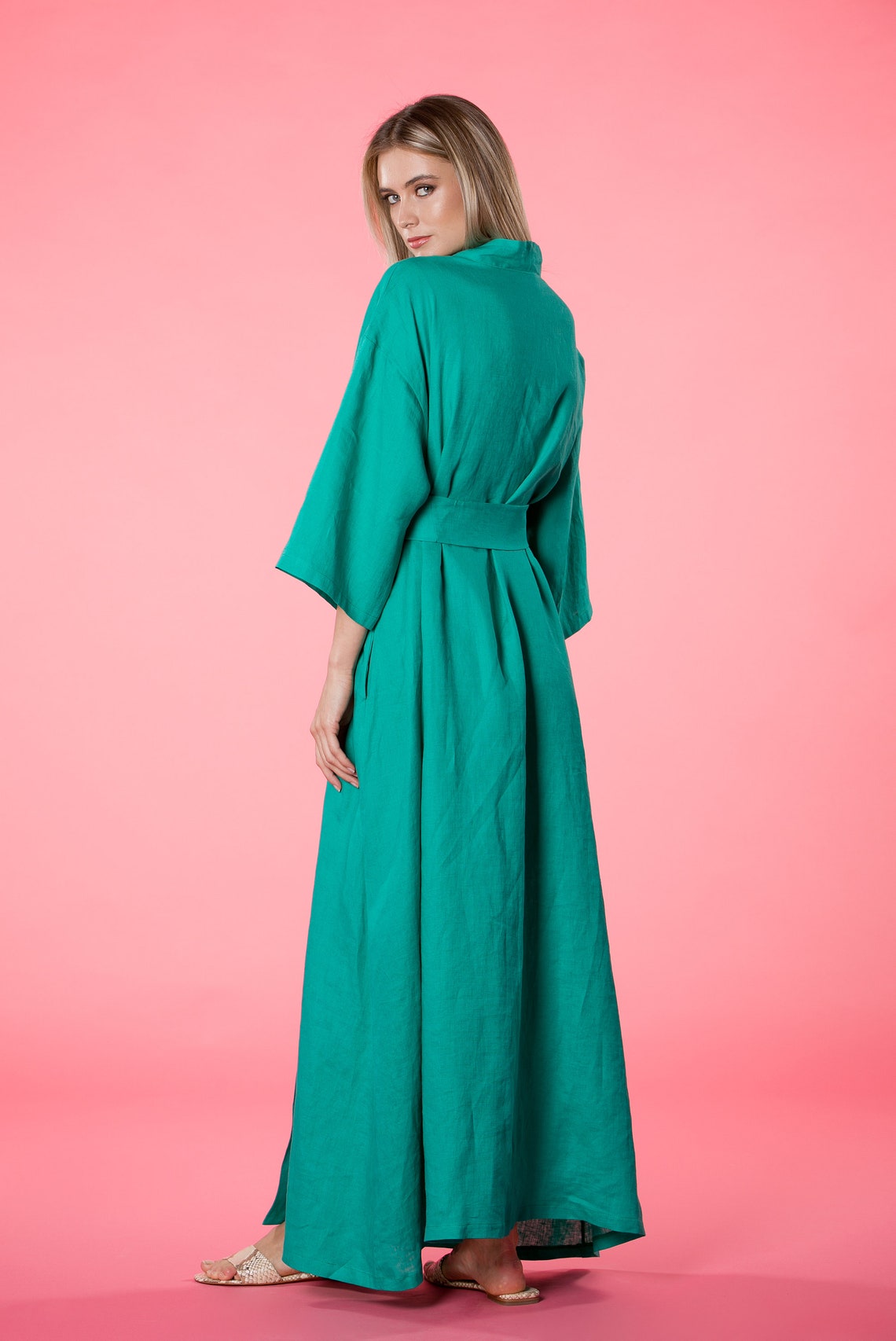 Linen Wrap Dress Linen Robe Dress Bohemian Clothing - Etsy