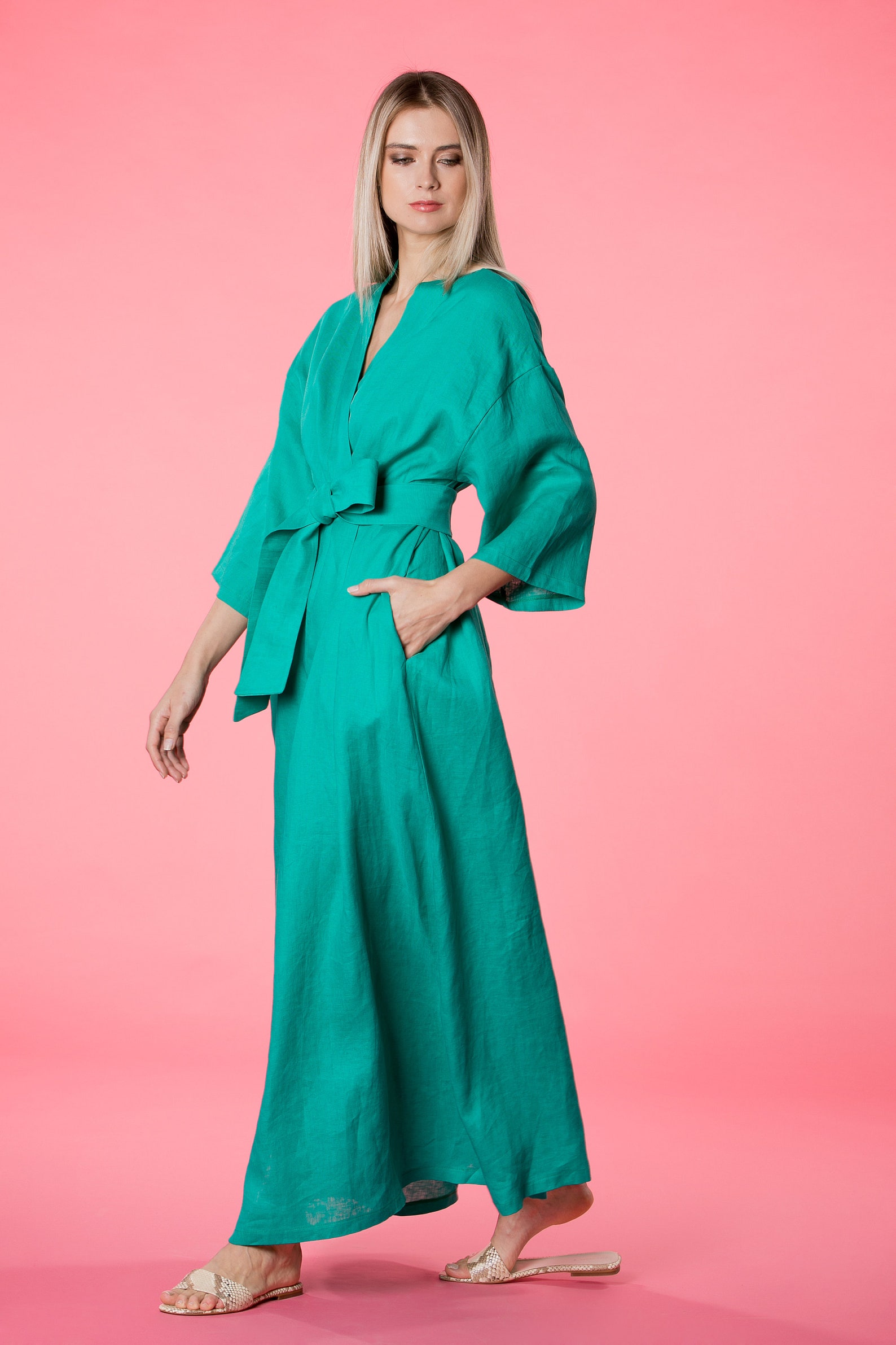 Linen Wrap Dress Linen Robe Dress Bohemian Clothing - Etsy