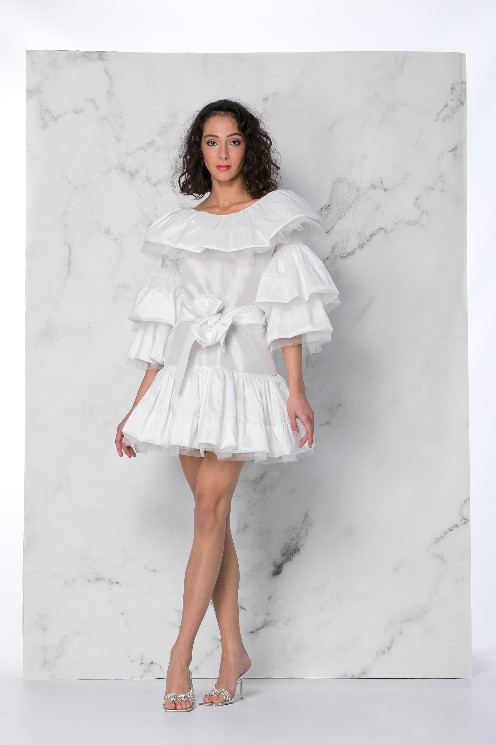 White Ruffle Tulle Dress Taffeta Ruffle Dress Wedding Dress - Etsy