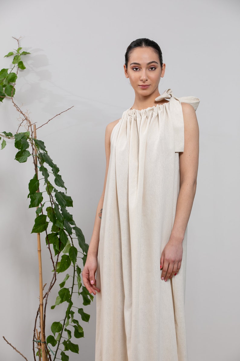 Women Linen Dress Linen Maxi Dress Beige Linen Dress Boho - Etsy