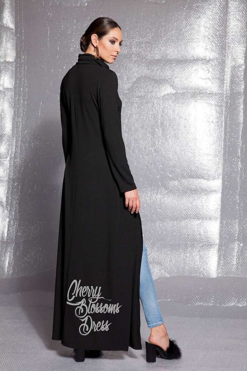 Black Tunic Dress Maxi Tunic Winter Tunic Long Sleeve Etsy