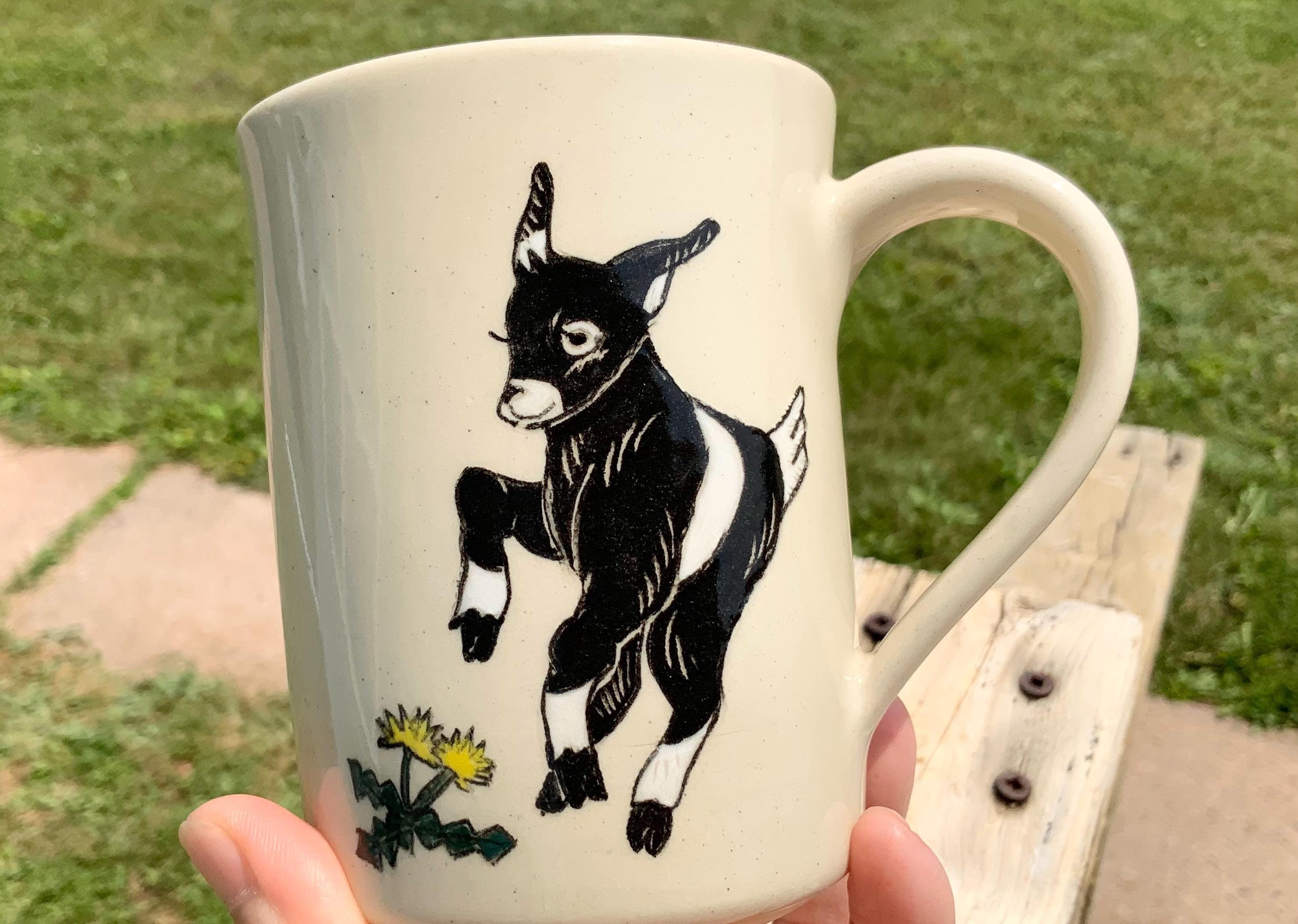 Baby Goat Mug Jumping Baby Goats Mug Hand Painted Mug Handmade Mug Etsy