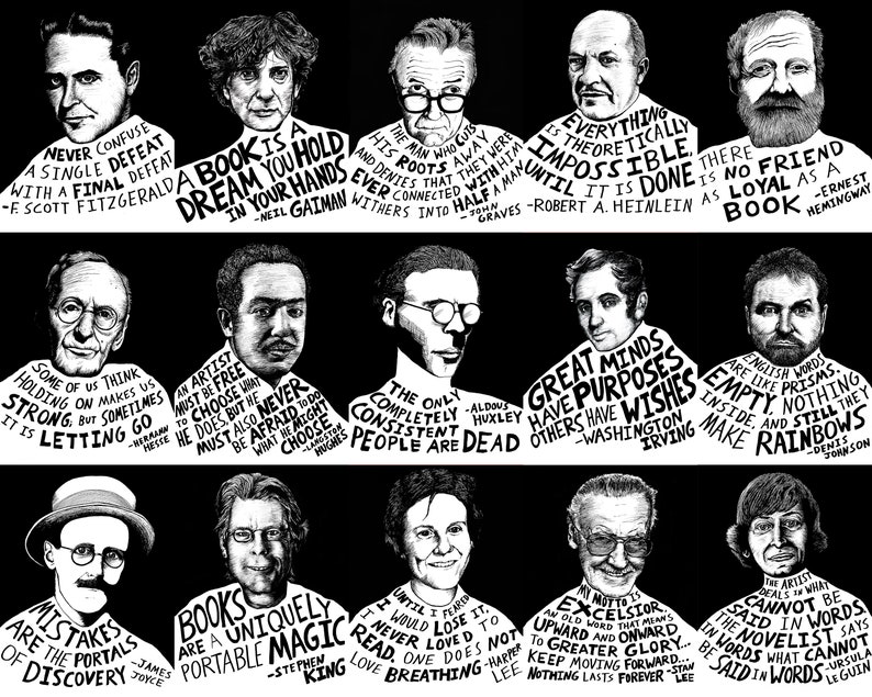 5 Author Quote Posters - High-resolution Digital Files - 40+ Authors ...