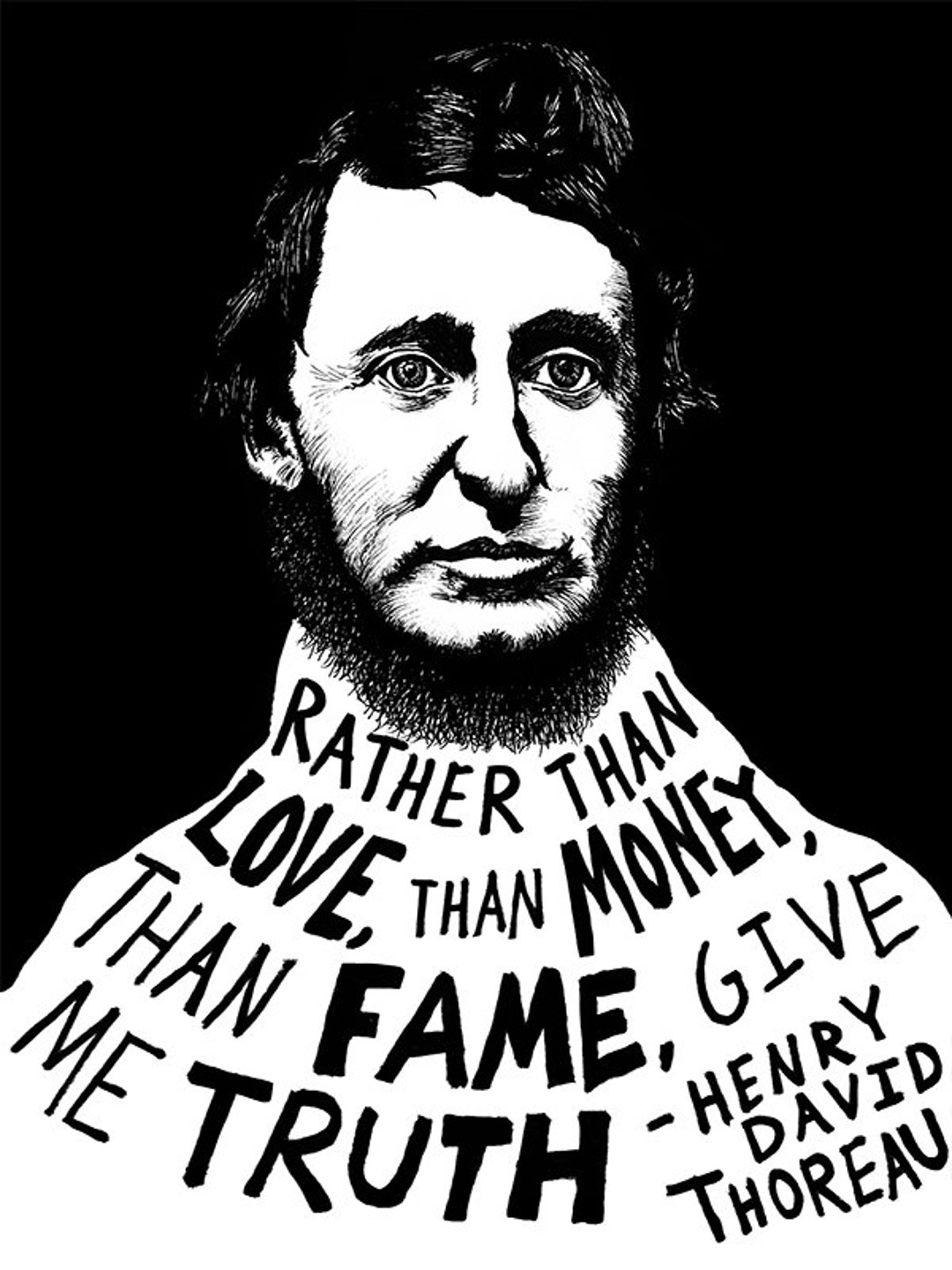 Henry David Thoreau Art Print: Pen & Marker Portrait (12x16) - Etsy