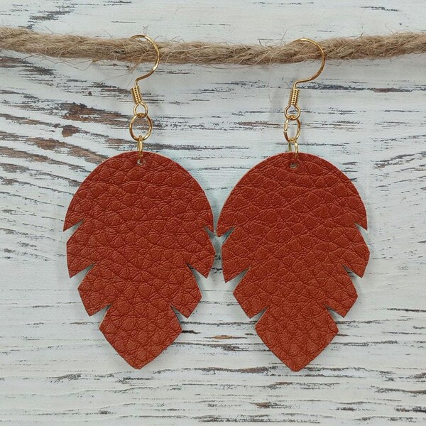 Leather Leaf Earrings - Etsy