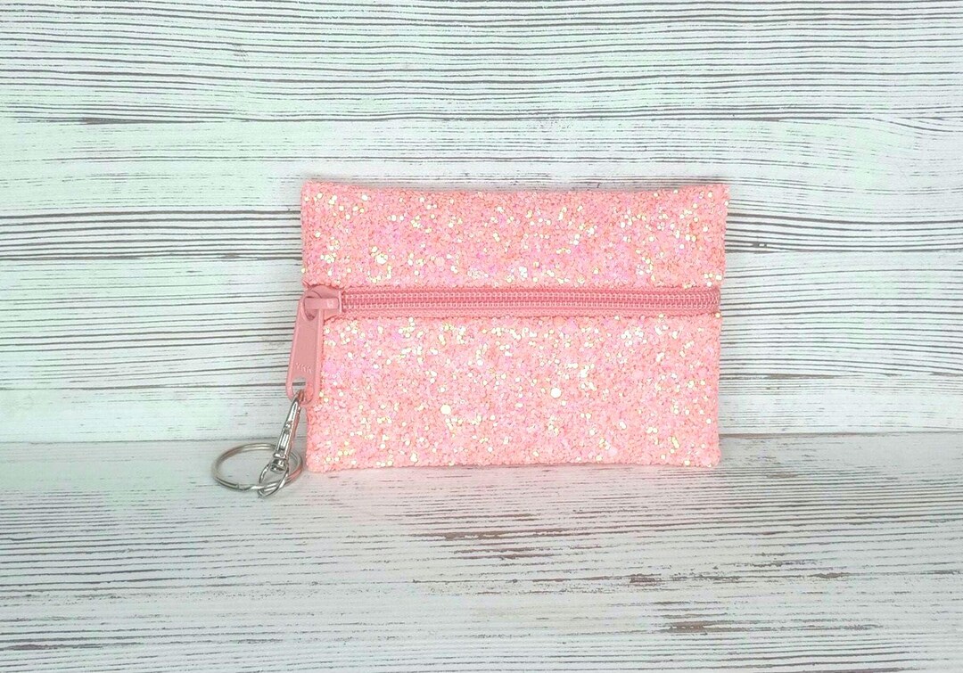 Glitter Key Chain Coin Purse Wallet or Card Holder, Pink Sparkly Faux ...
