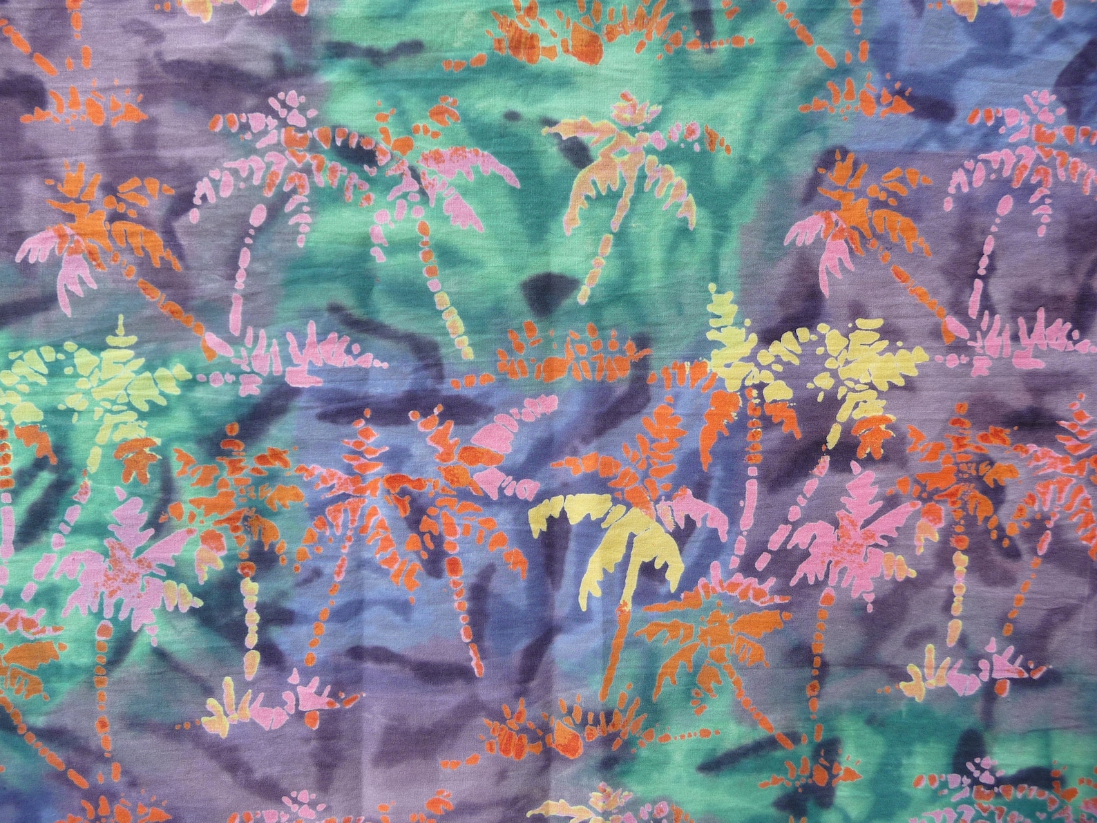 Batik Fabric With Palm Trees, Colorful Batik, - Etsy