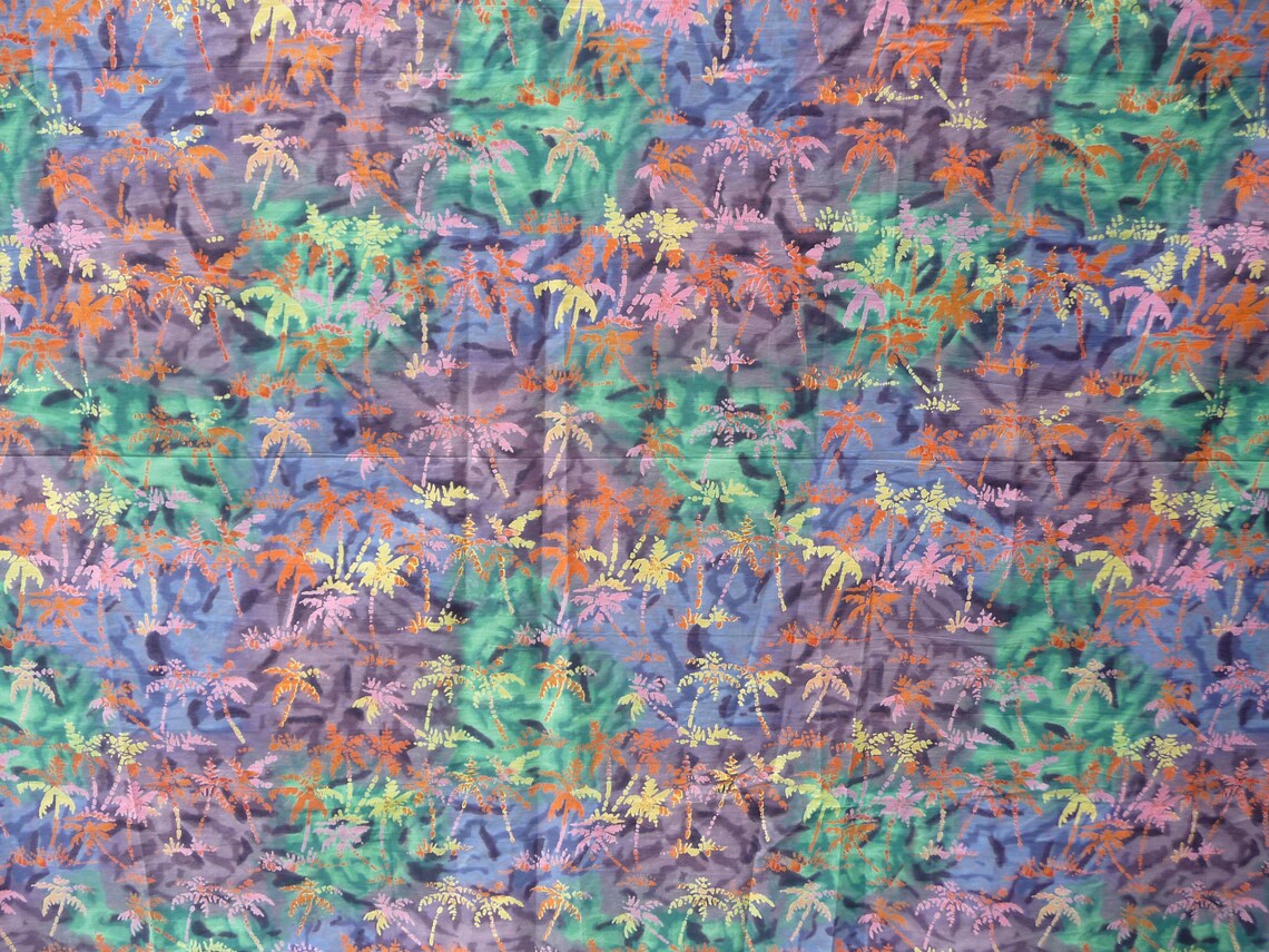 Batik Fabric With Palm Trees Colorful Batik - Etsy