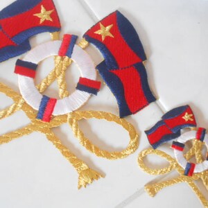 Nautical Applique Navy and Red Banners Gold Rope Lifering Iron on ...
