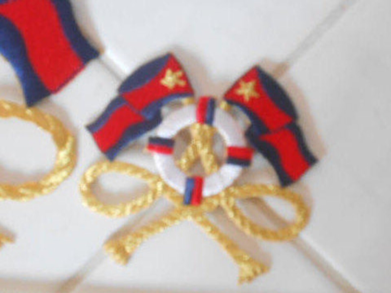 Nautical Applique Navy and Red Banners Gold Rope Lifering Iron | Etsy