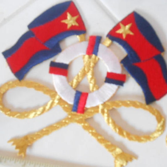 Nautical Applique Navy and Red Banners Gold Rope Lifering Iron | Etsy