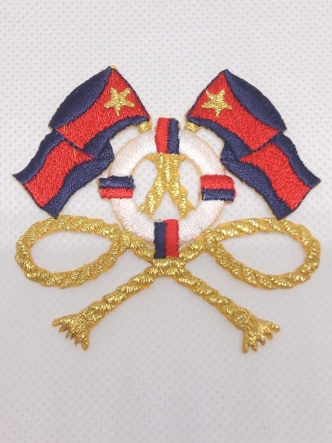 Nautical Applique Navy and Red Banners Gold Rope Lifering Iron on ...