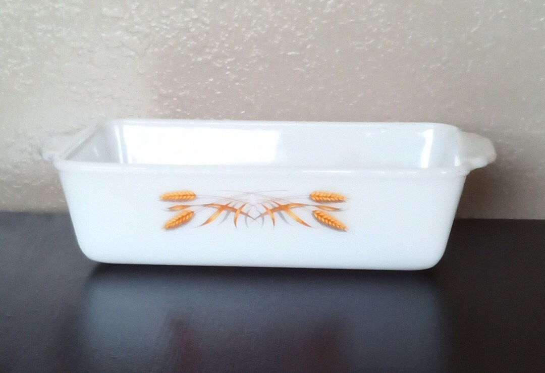 Fireking Glass Loaf Pan, Wheat Design, Vintage Baking Pan, Ovenproof ...