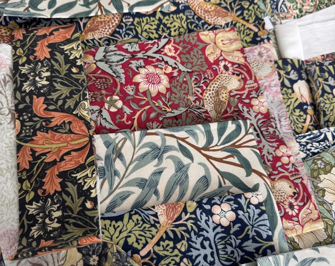 William Morris Licensed Fabric Cotton Scrap off Cut Bundle; Various William Morris Designs ...