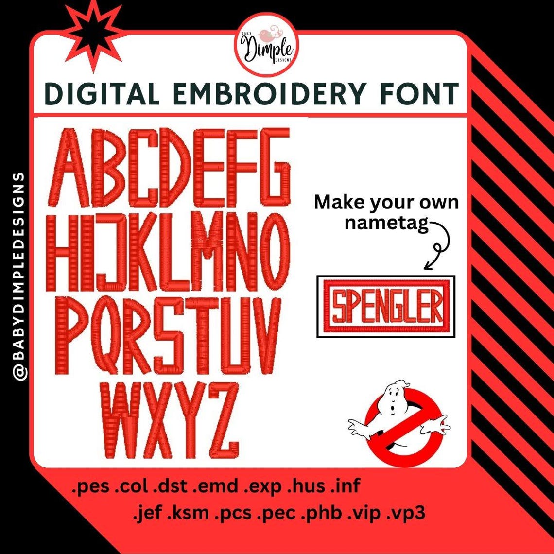 Ghostbusters Font Embroidery Design: 1.5" Nametag Letters (digital ...