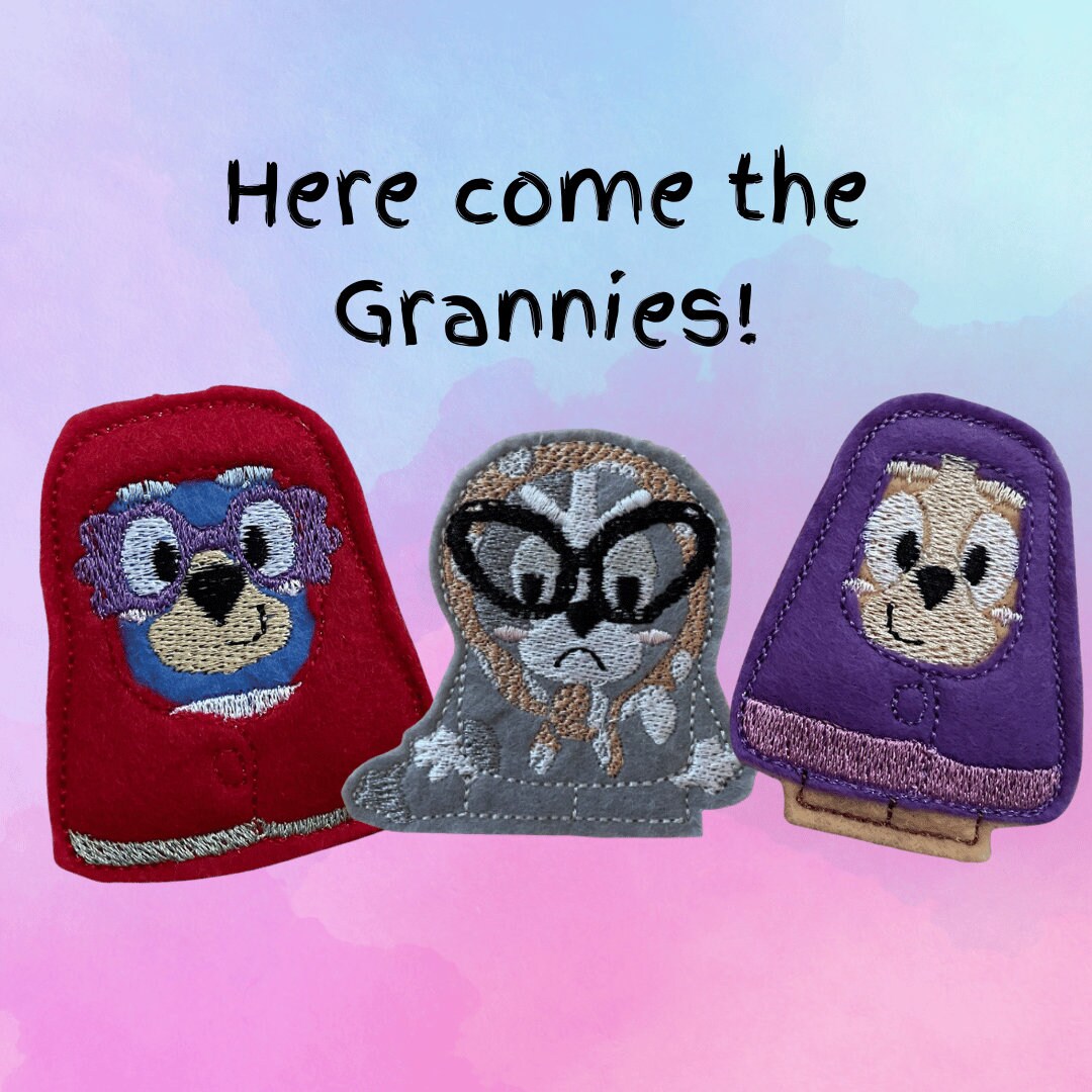 Blue Dog GRANNIES Finger Puppets - Bluey, Bingo, the Grannies, Muffin ...