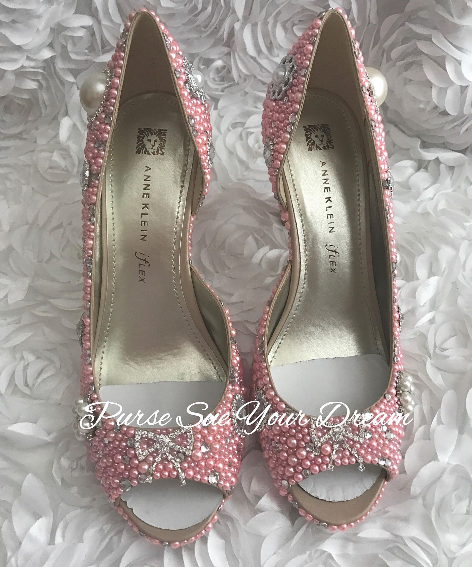 Custom Pink Pearl and Swarovski Crystal Designed Wedding Pumps Pink ...