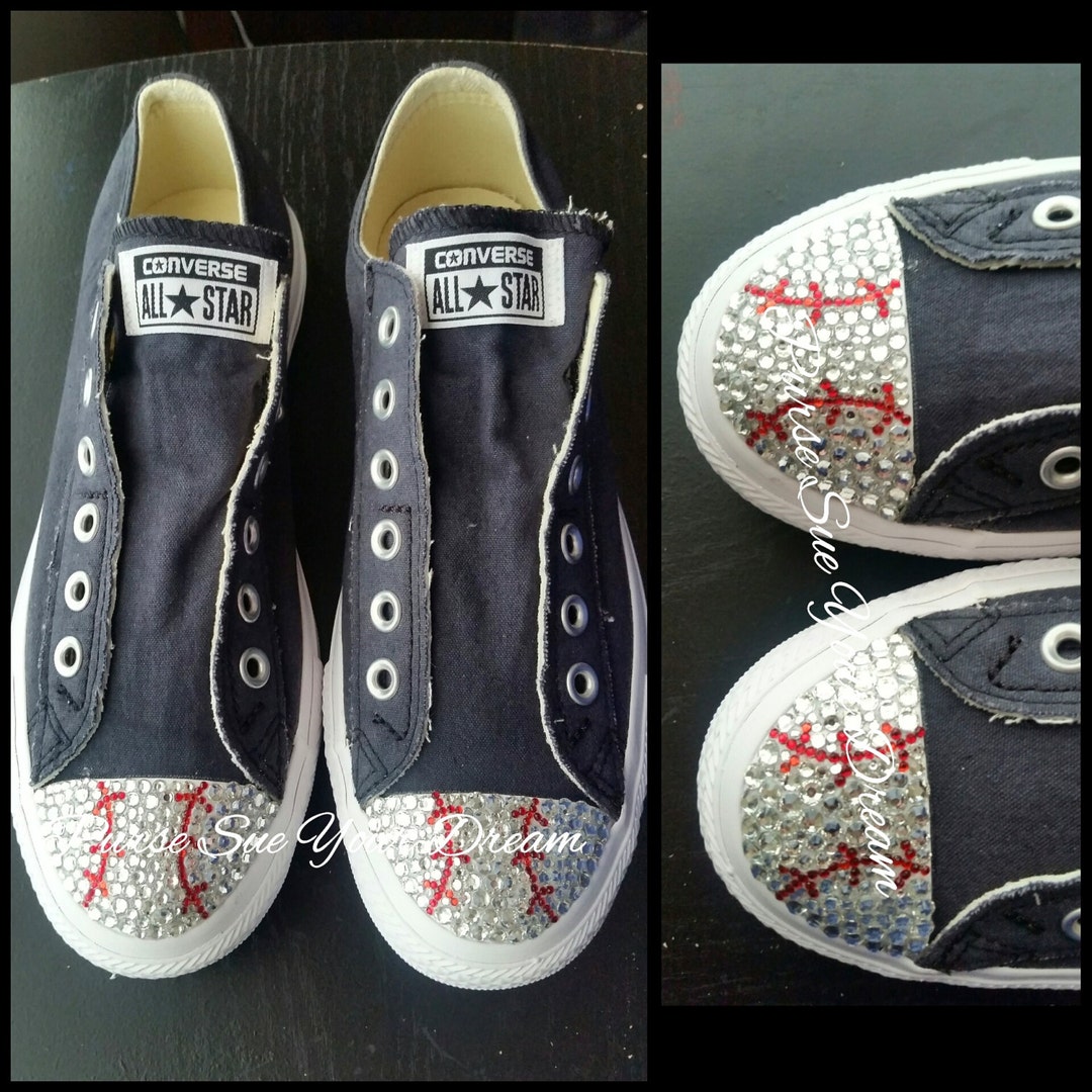 Custom Swarovski Crystal Rhinestone Baseball Themed Converse Shoes ...