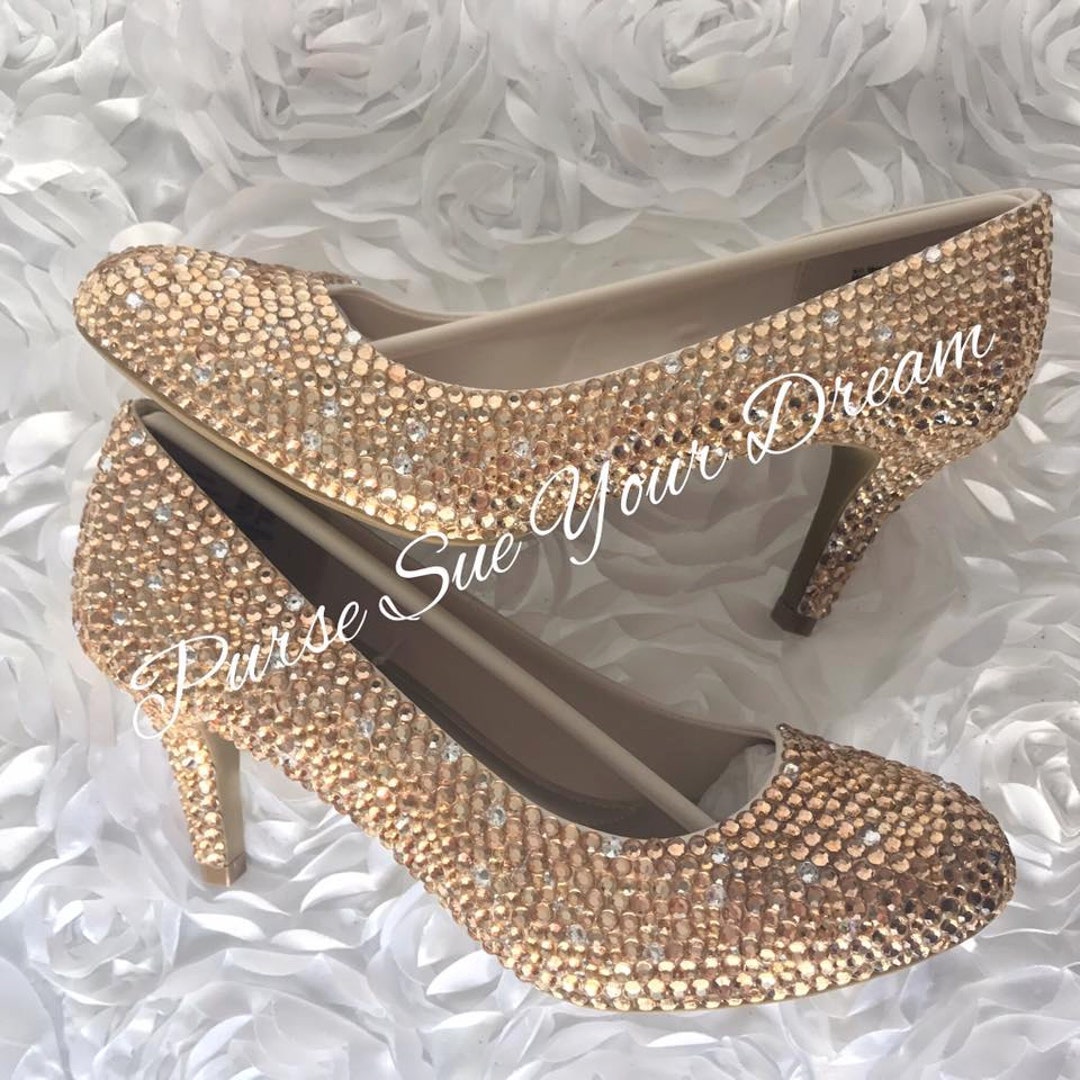 Champagne Color Crystal Rhinestone Bridal Heels Prom/bridesmaid/wedding ...