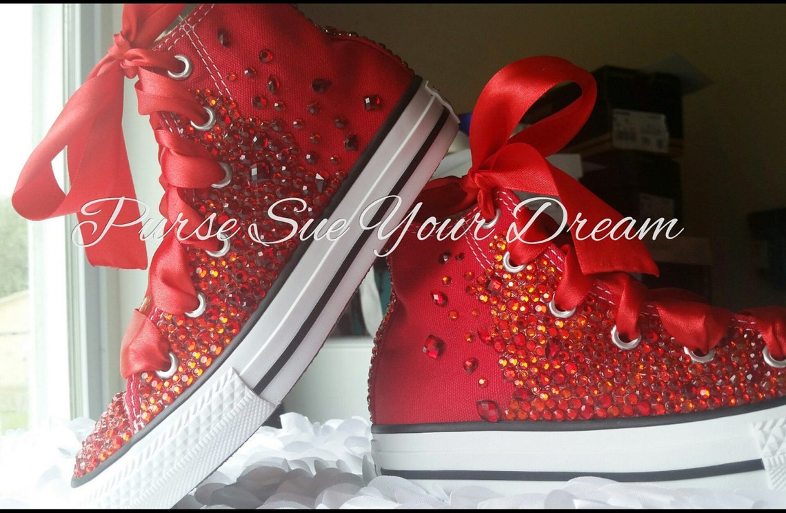 Custom Crystal Rhinestone Ruby Red Converse Shoes Swarovski - Etsy