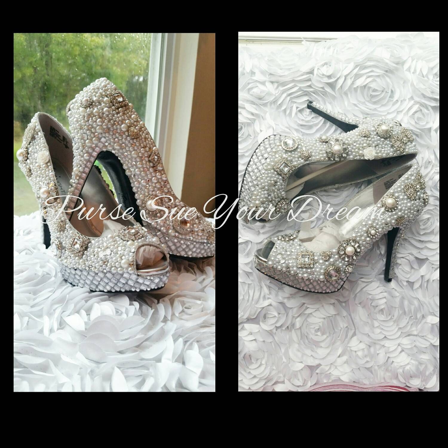 Custom Pearl and Swarovski Crystal Rhinstone Heel Shoes - Etsy
