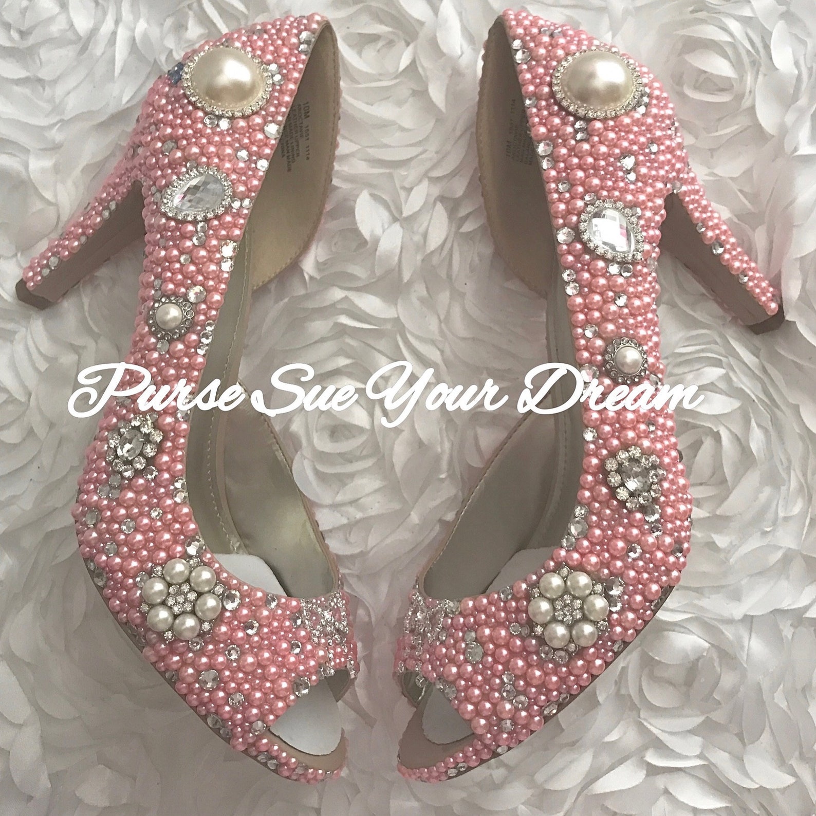 Custom Pink Pearl and Swarovski Crystal Designed Wedding Pumps Pink ...
