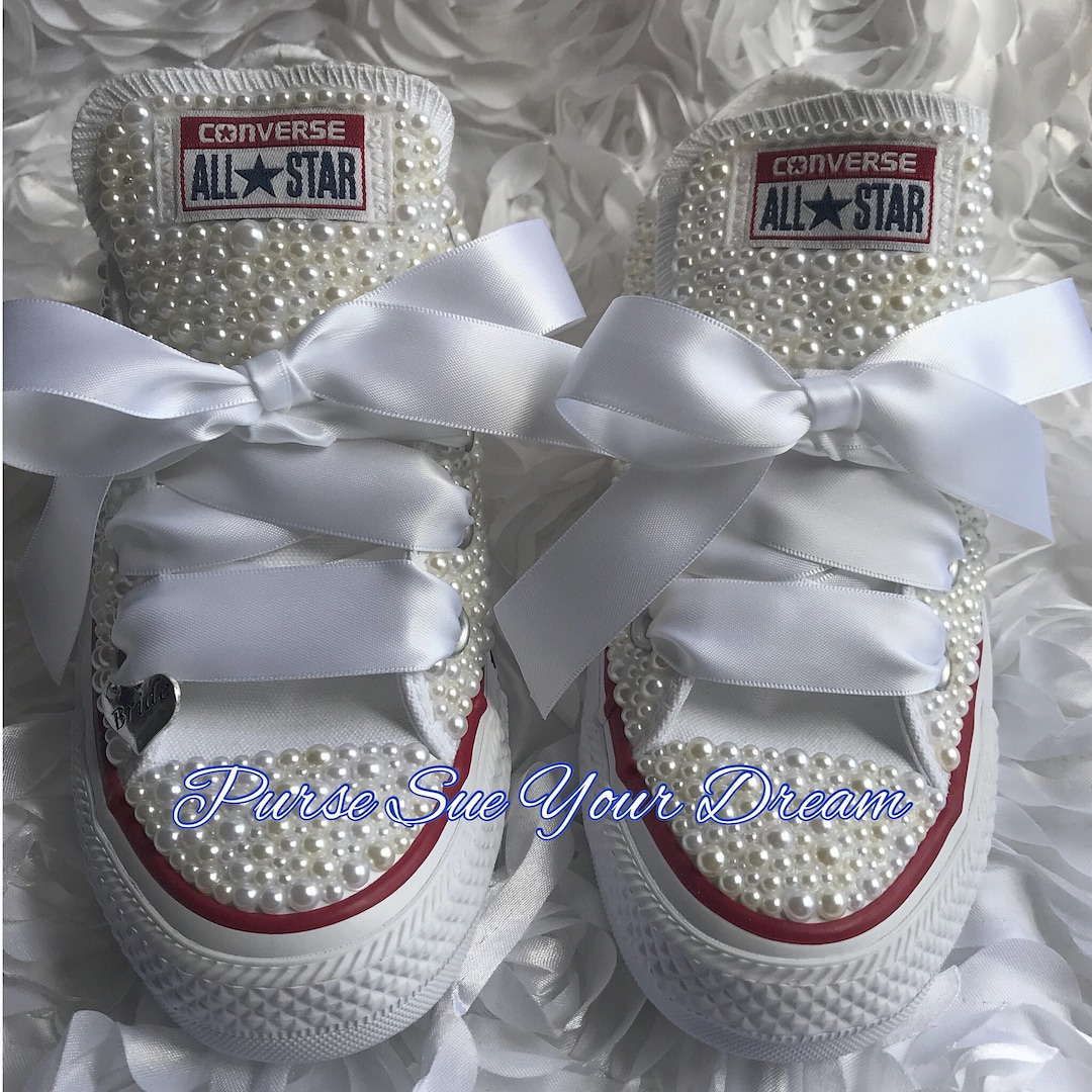 Pearl Designed Converse Wedding Shoes Custom Wedding Shoes Pearl Chucks ...