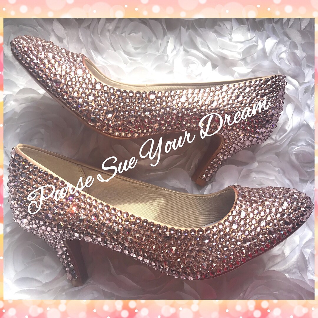 Swarovski Rose Gold Custom Bridal Crystal Rhinestone Heels Wedding ...