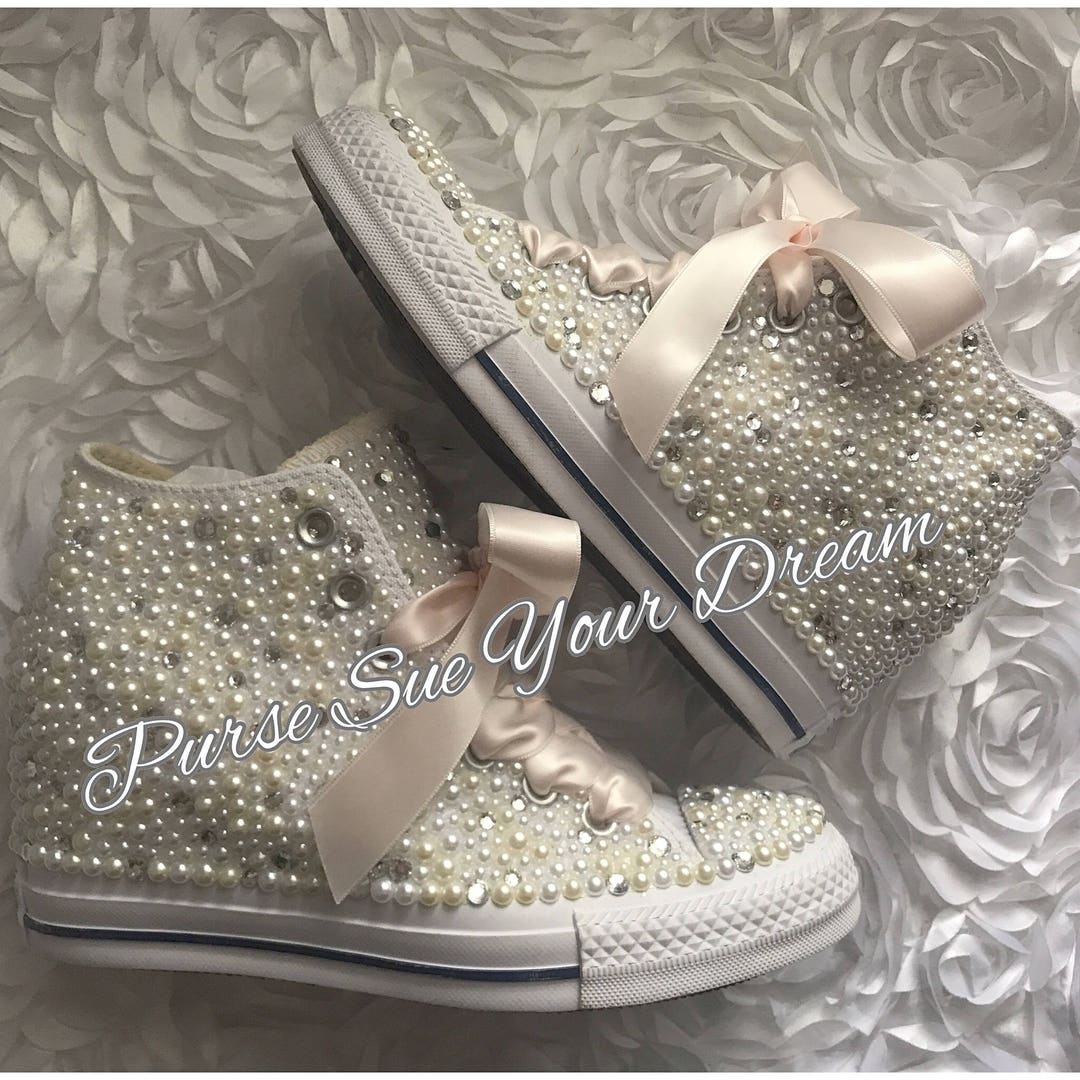 SWAROVSKI CRYSTAL and PEARL Converse Chuck Taylor Lux Wedge Wedding ...