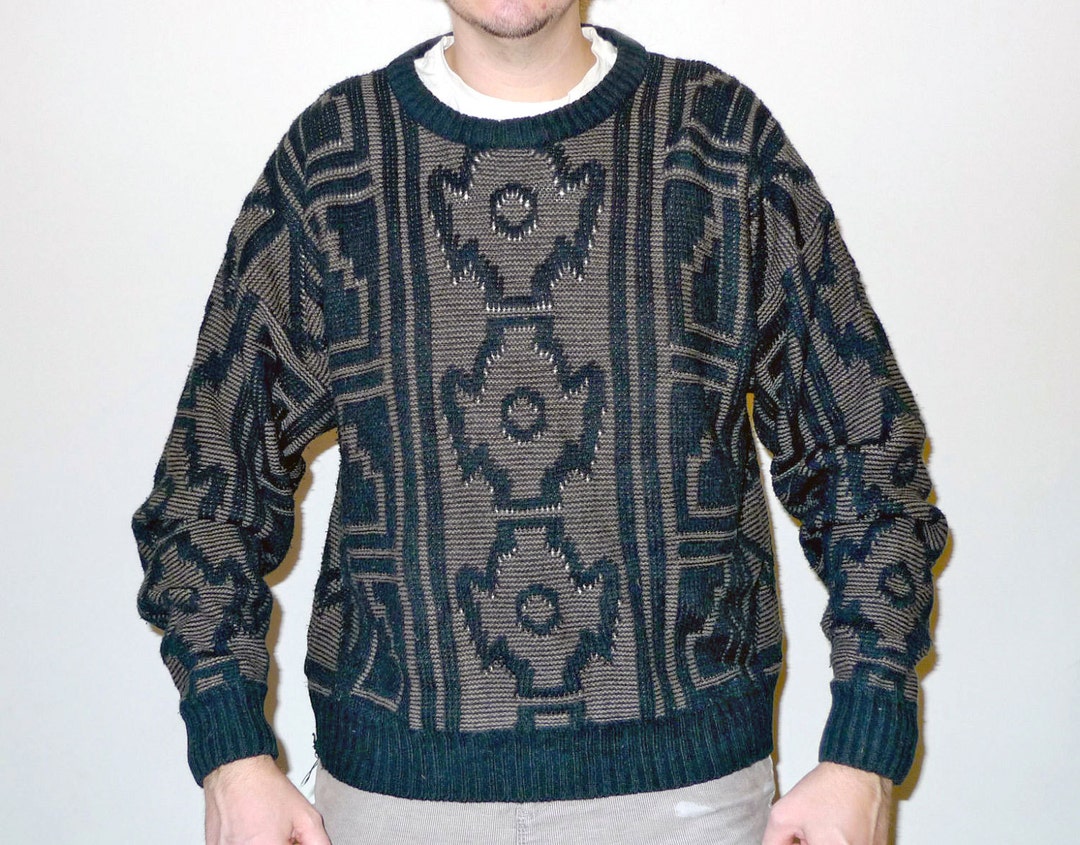 Vintage Navajo / Memphis / Native American Pattern Knit Sweater Black ...