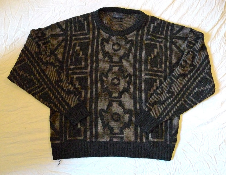 Vintage Navajo / Memphis / Native American Pattern Knit Sweater Black ...