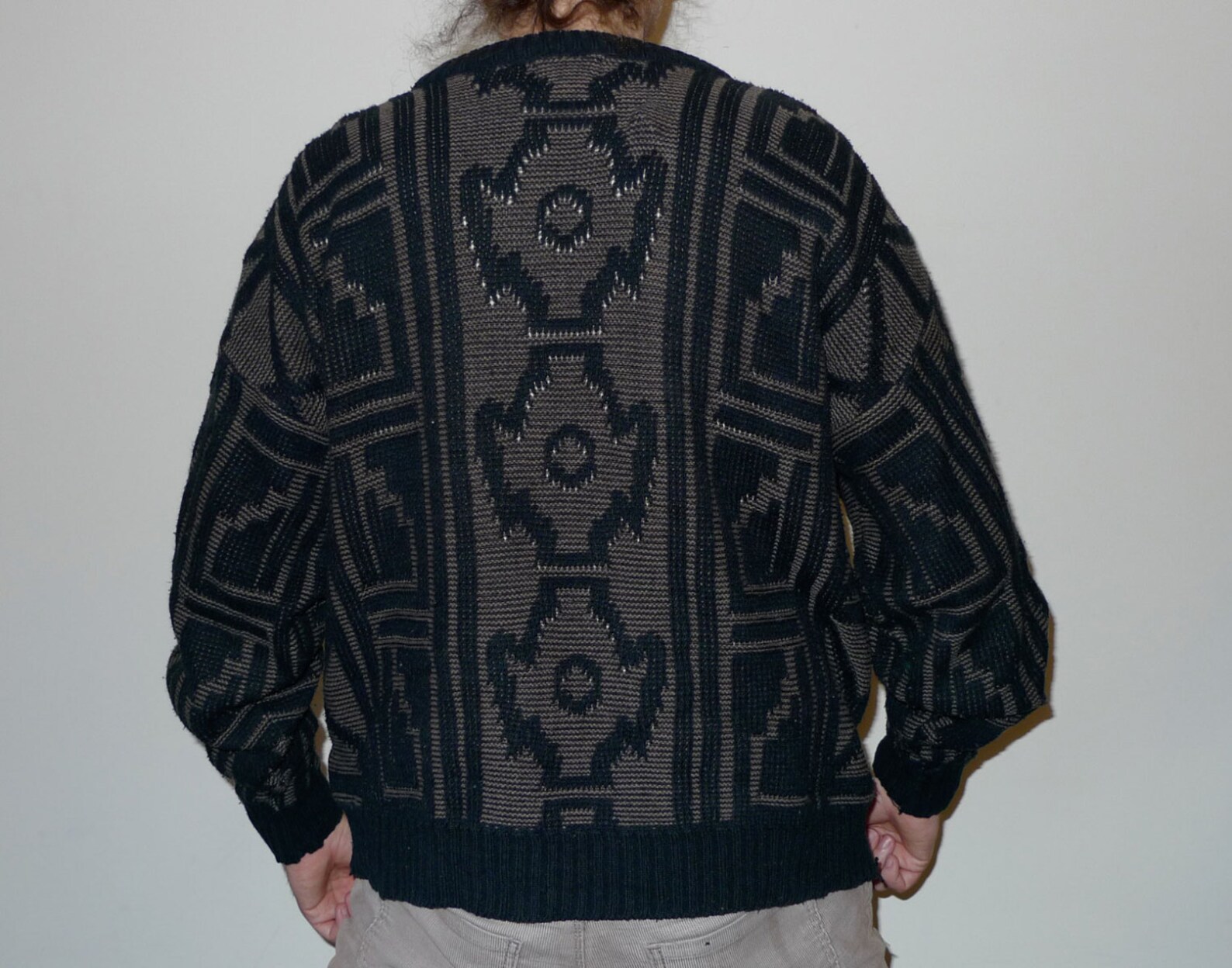 Vintage Navajo / Memphis / Native American Pattern Knit Sweater Black ...
