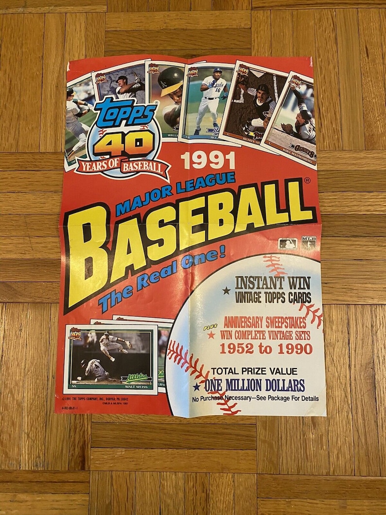 1991 Topps Baseball Card Promo Fold-out Poster Archives 40th ...