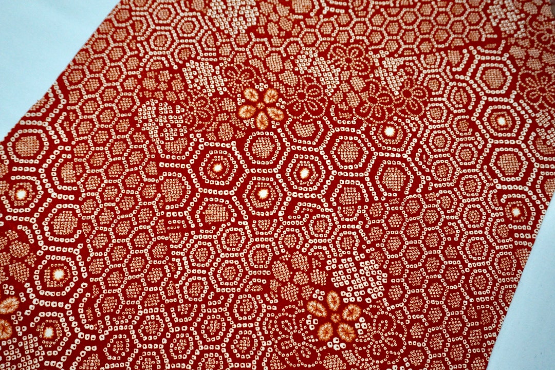 Vintage Red Floral Jinken Kimono Fabric - Etsy
