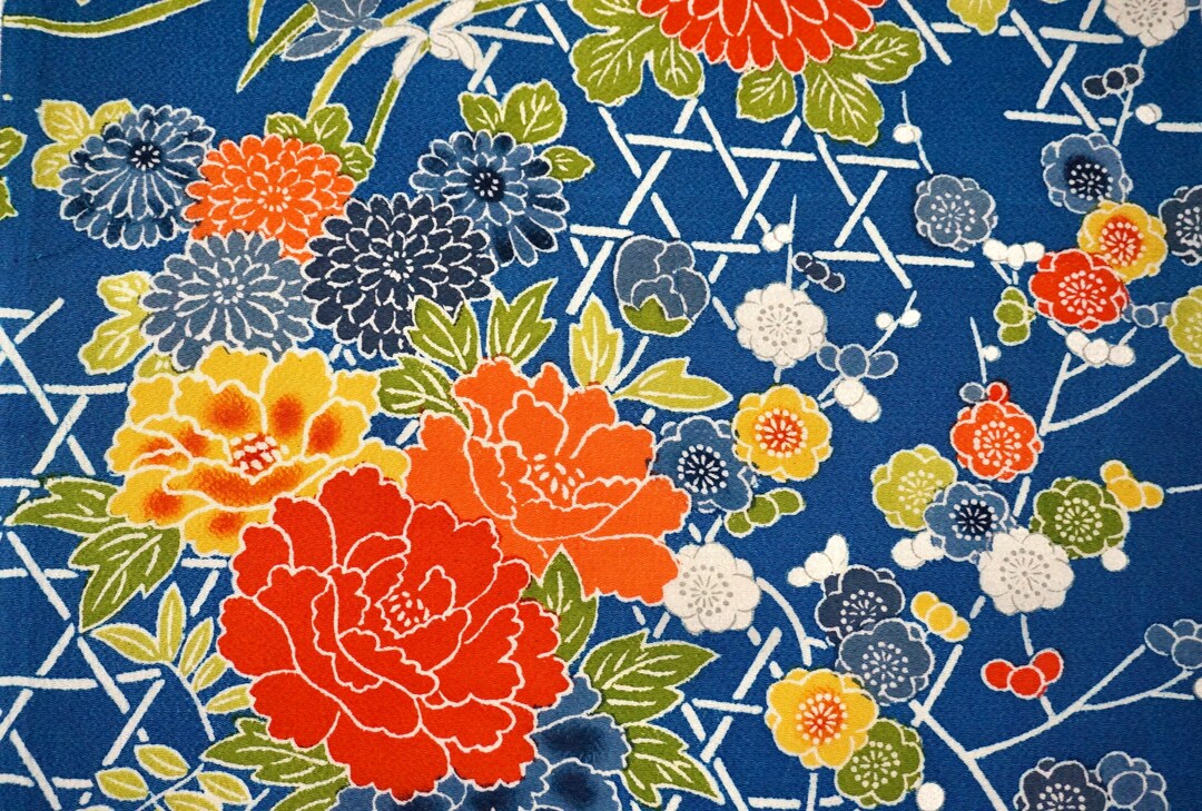 Vintage Yuzen Floral Kimono Fabric - Chirimen Silk - Etsy