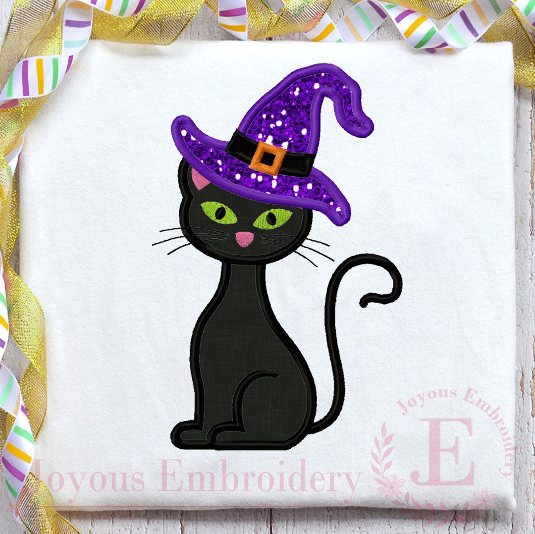 Halloween Cat Embroidery,black Cat Applique Embroidery,witch Cat ...