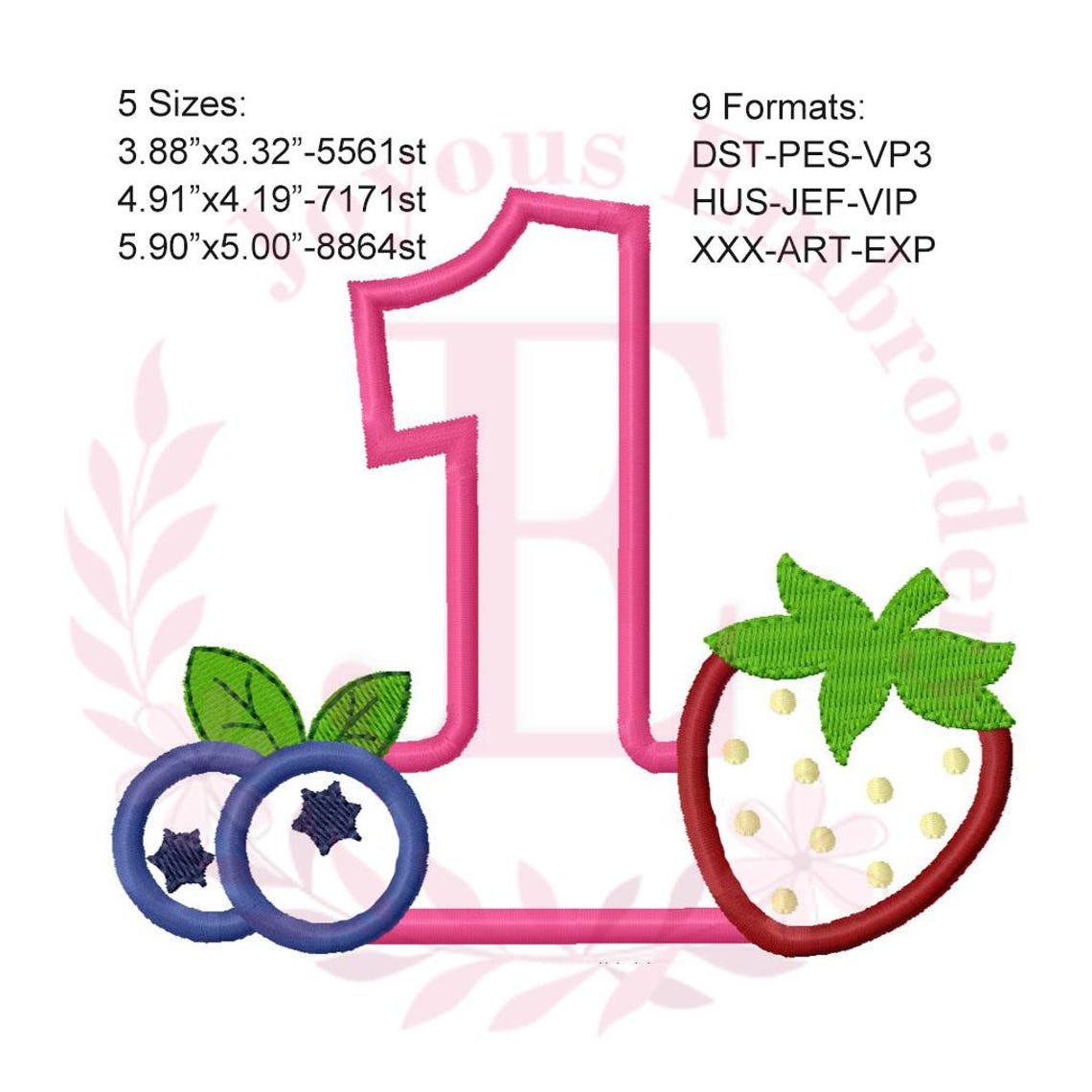 Berry Birthday Embroidery Design,first Birthday Applique Embroidery ...