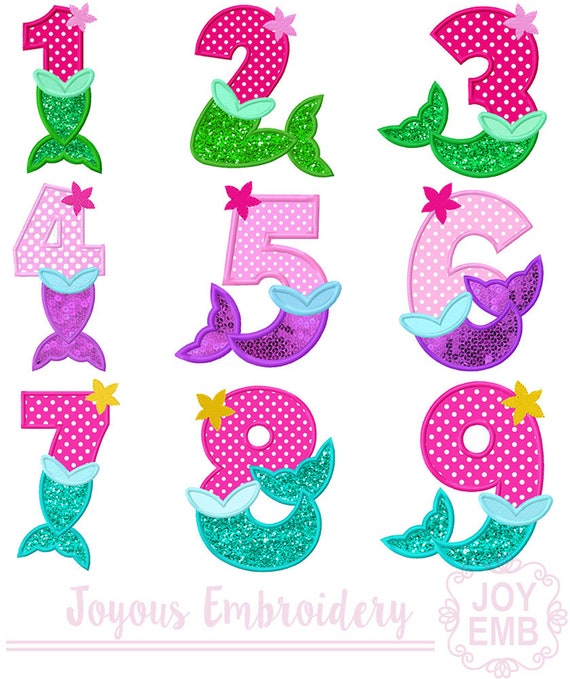 Mermaid Numbers Appliquebirthday Mermaid Embroiderybirthday - Etsy
