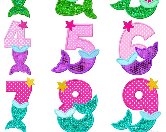 Mermaid Numbers Appliquebirthday Mermaid Embroiderybirthday - Etsy