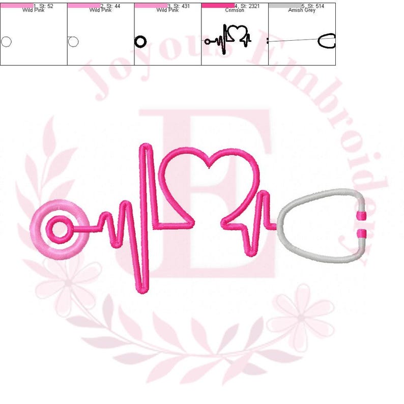 Nurse Heartbeat Embroidery Design, Stethoscope Heart Applique, Medical ...