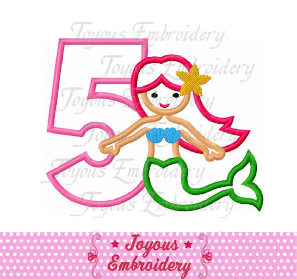 Mermaid Number 5 Appliquemermaid Embroiderybirthday Girl - Etsy