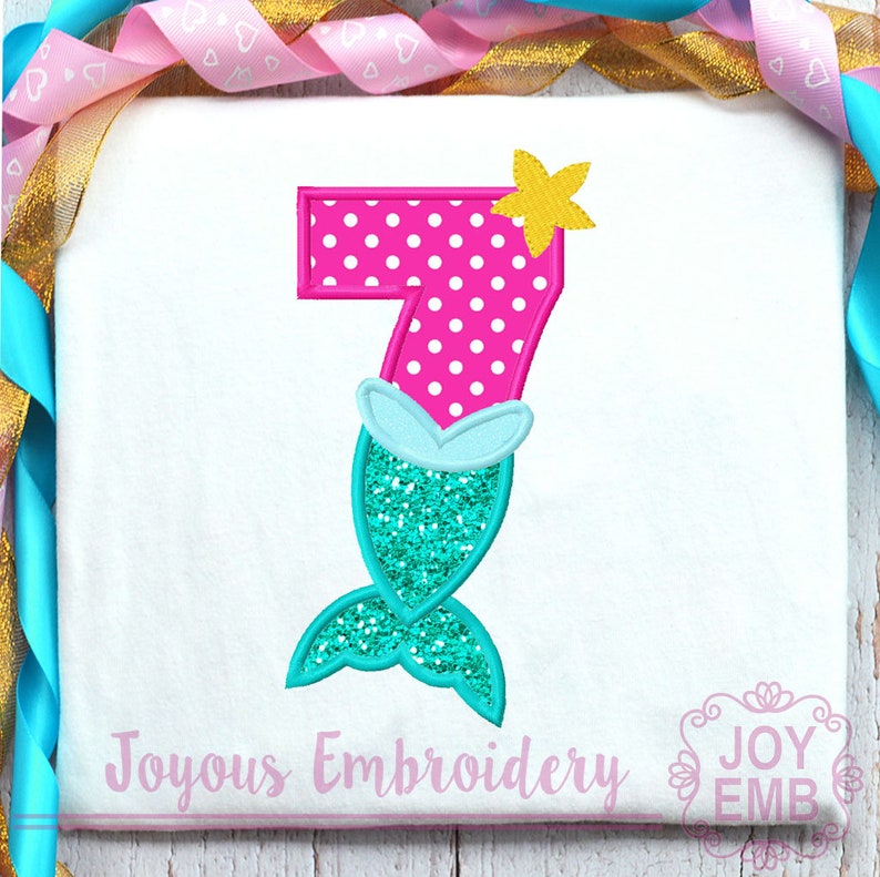Mermaid Number 7 Appliquebirthday Mermaid Embroiderybirthday - Etsy