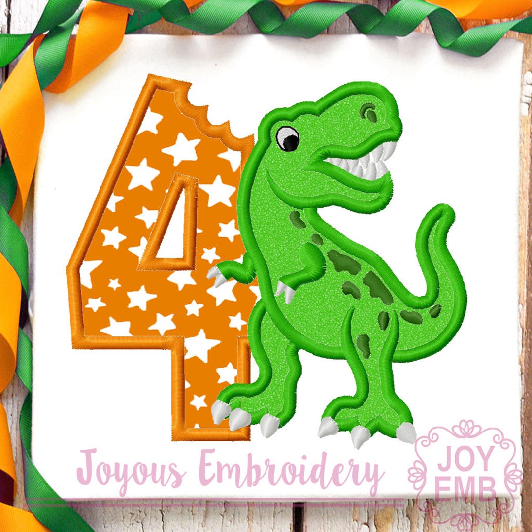 Rex Number 4 Applique,birthday Rex,birthday Boy Applique,fourth ...