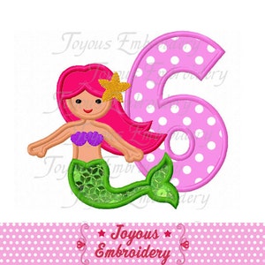 Mermaid Number 6 Applique,mermaid Embroidery File,birthday Mermaid ...
