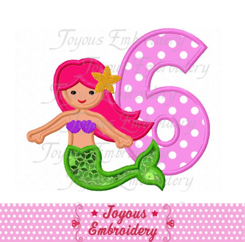 Mermaid Number 6 Appliquemermaid Appliquebirthday Girl - Etsy