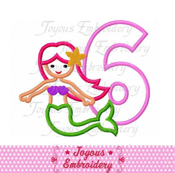 Mermaid Number 6 Appliquemermaid Appliquebirthday Girl - Etsy